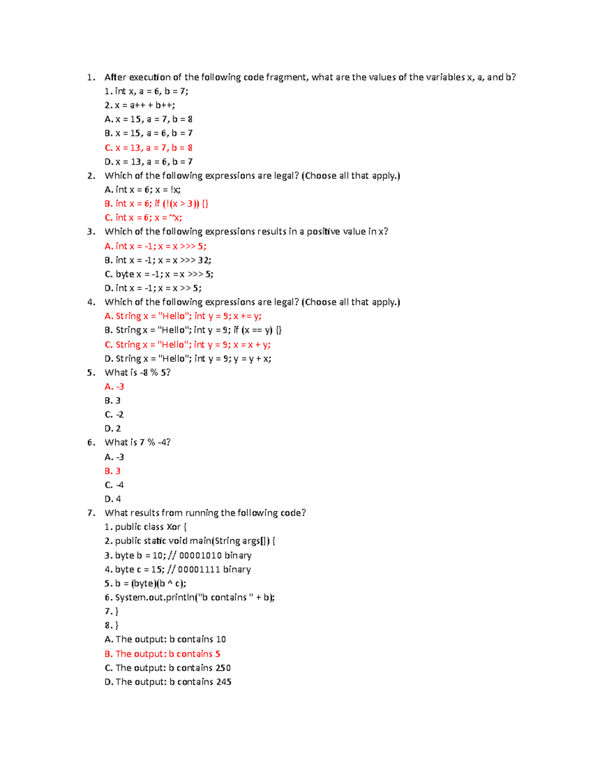 Chapter 2 Xcvsd After Execution Of The Following Code Fragment What Are The Values Of The