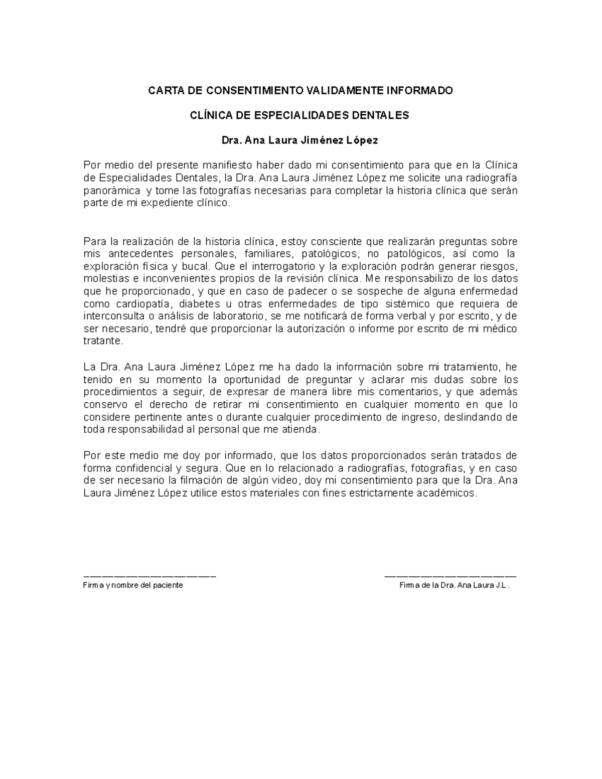 Carta DE Consentimiento Validamente Informado - CARTA DE CONSENTIMIENTO ...