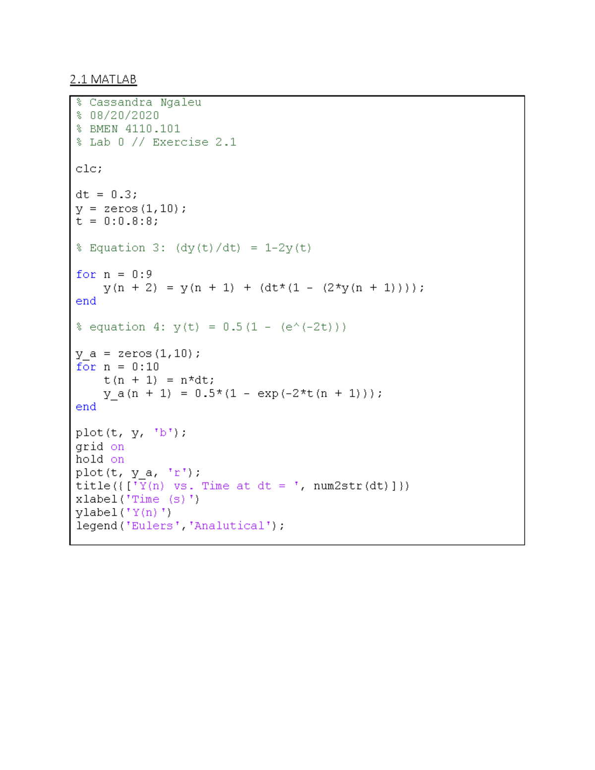 Lab0Post Lab BMEN 4110 - 2 MATLAB % Cassandra Ngaleu % 08/20/ % BMEN ...