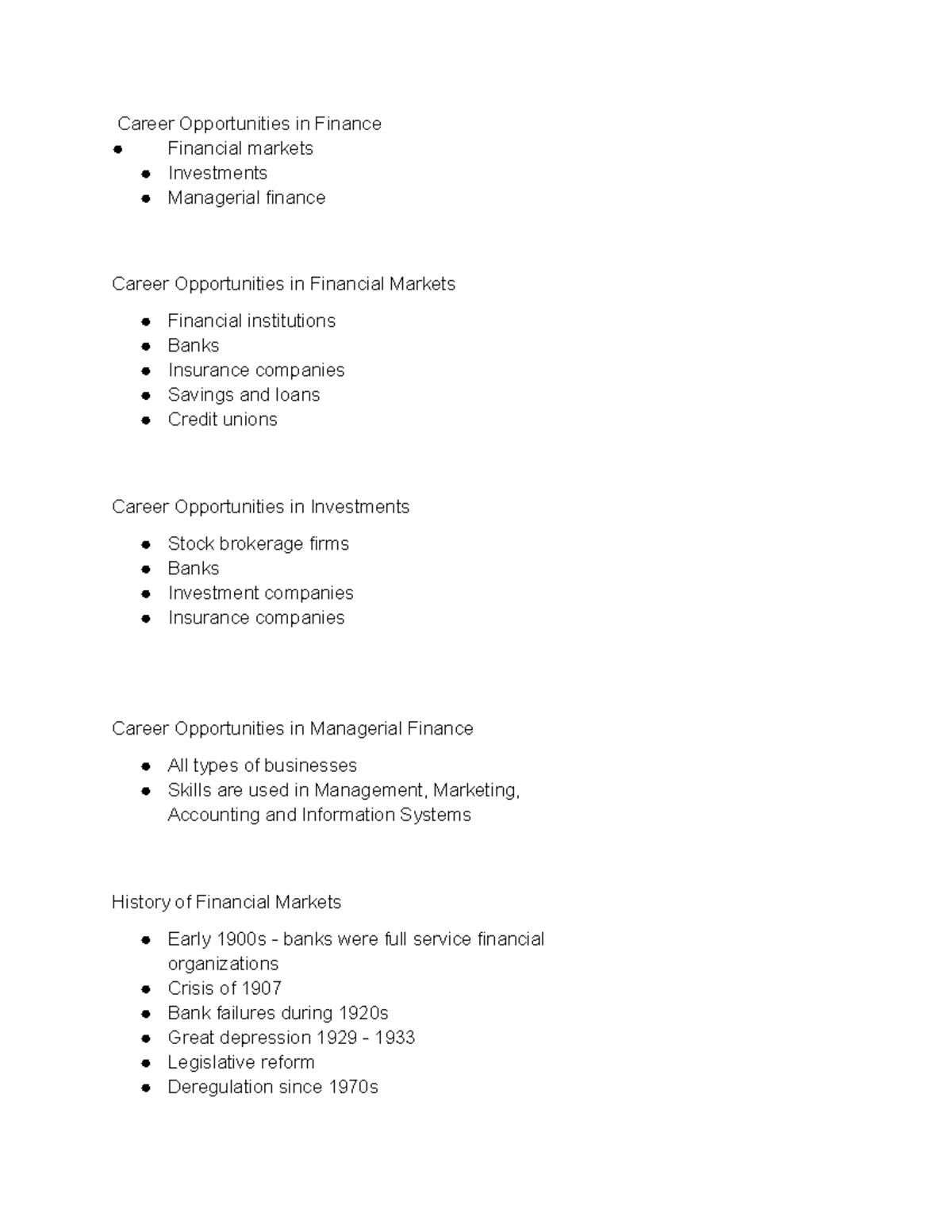 Finance notes part 1 - Career Opportunities in Finance Financial ...