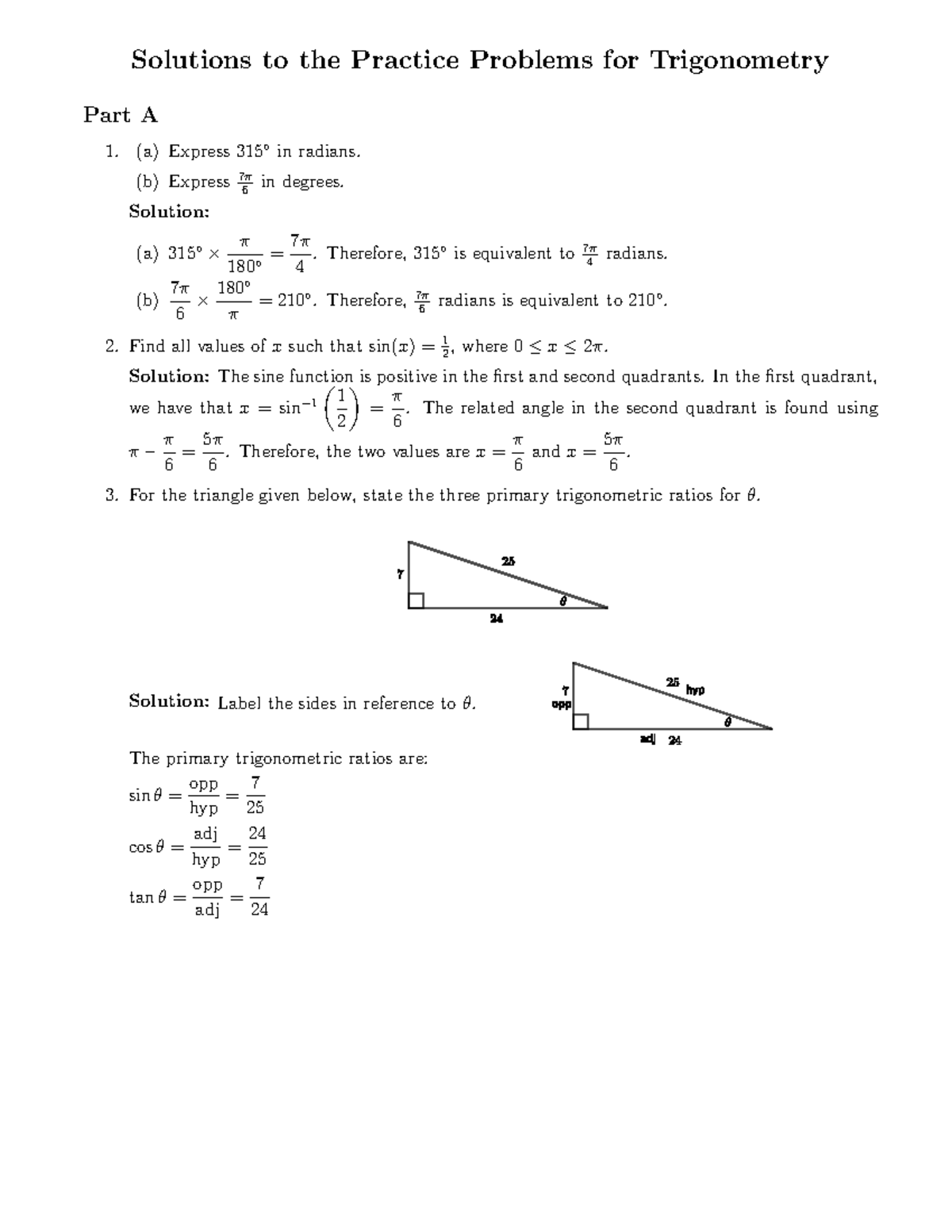 Mthel 199 trigonometrysolution - Solutions to the Practice Problems for ...