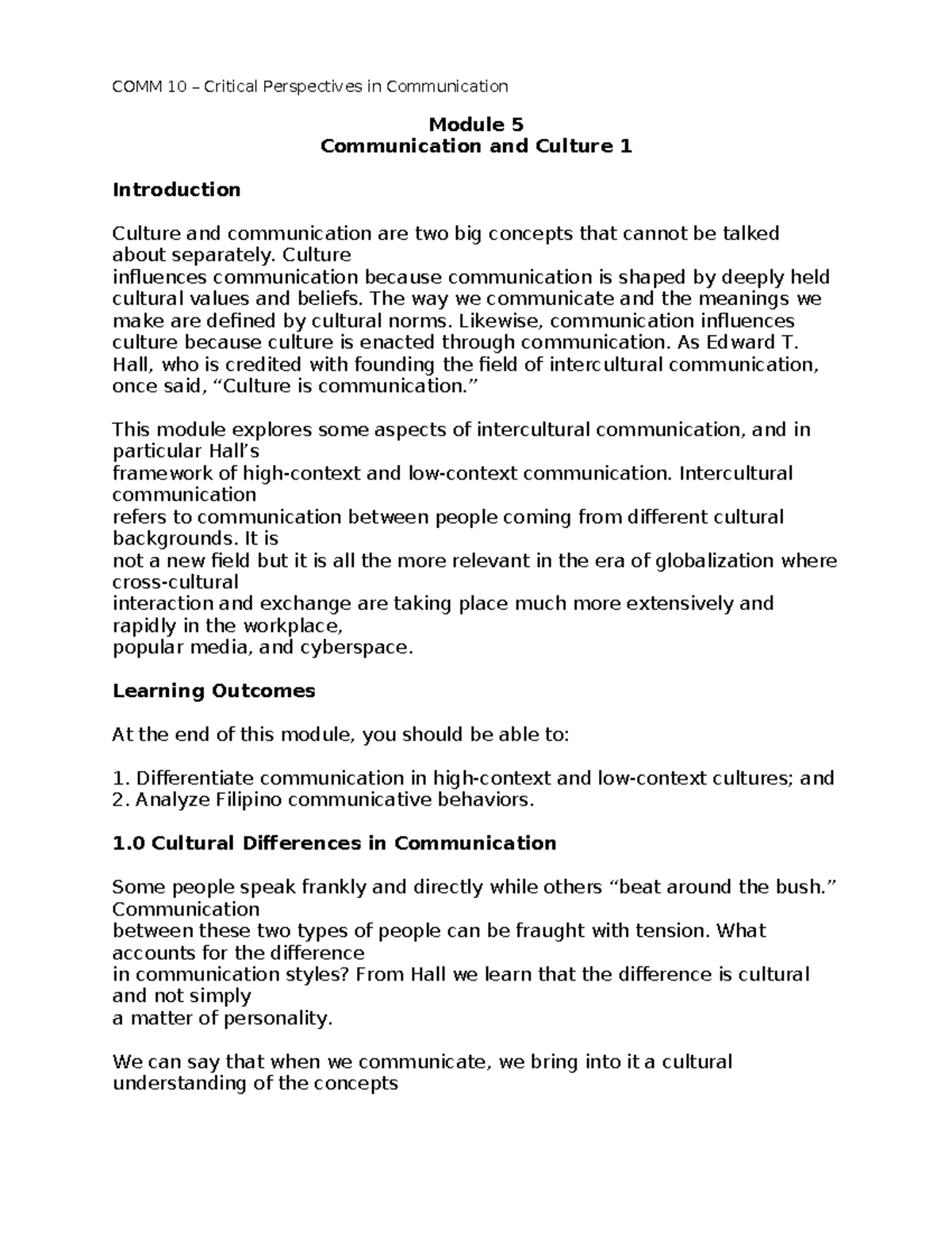 COMM 10 Module 5 - COMM 10 – Critical Perspectives in Communication ...