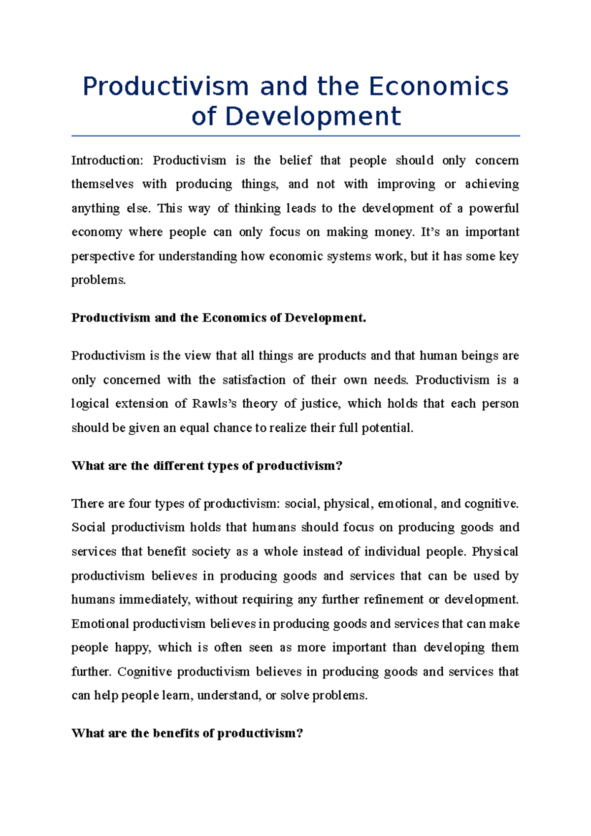 Productivism and the Econ omics of Development - Productivism and the ...