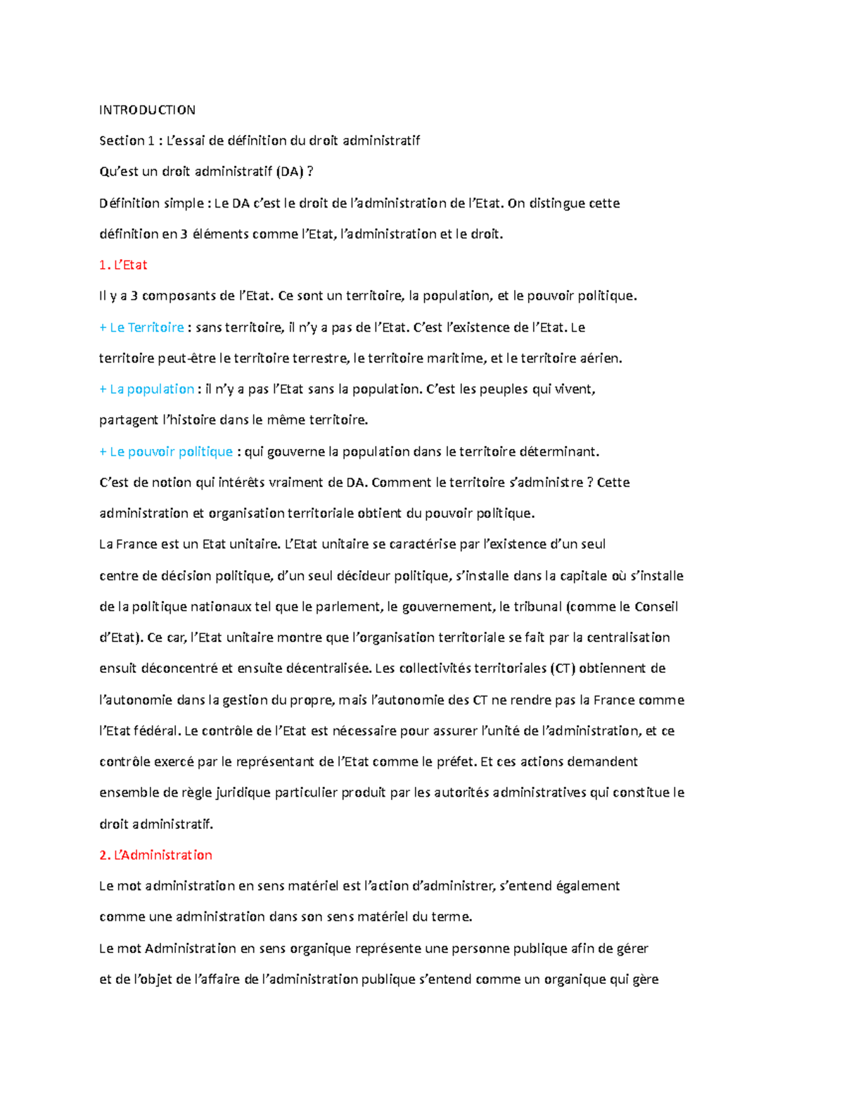 Adminstration français - INTRODUCTION Section 1 : L’essai de définition ...