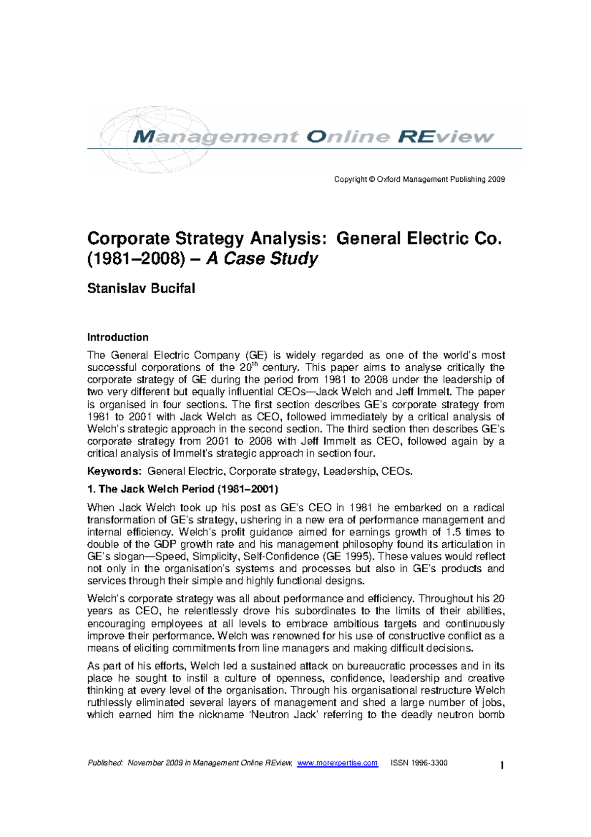 GE CASE - Bucifal case study-General Electric MORE Nov2009 final ...