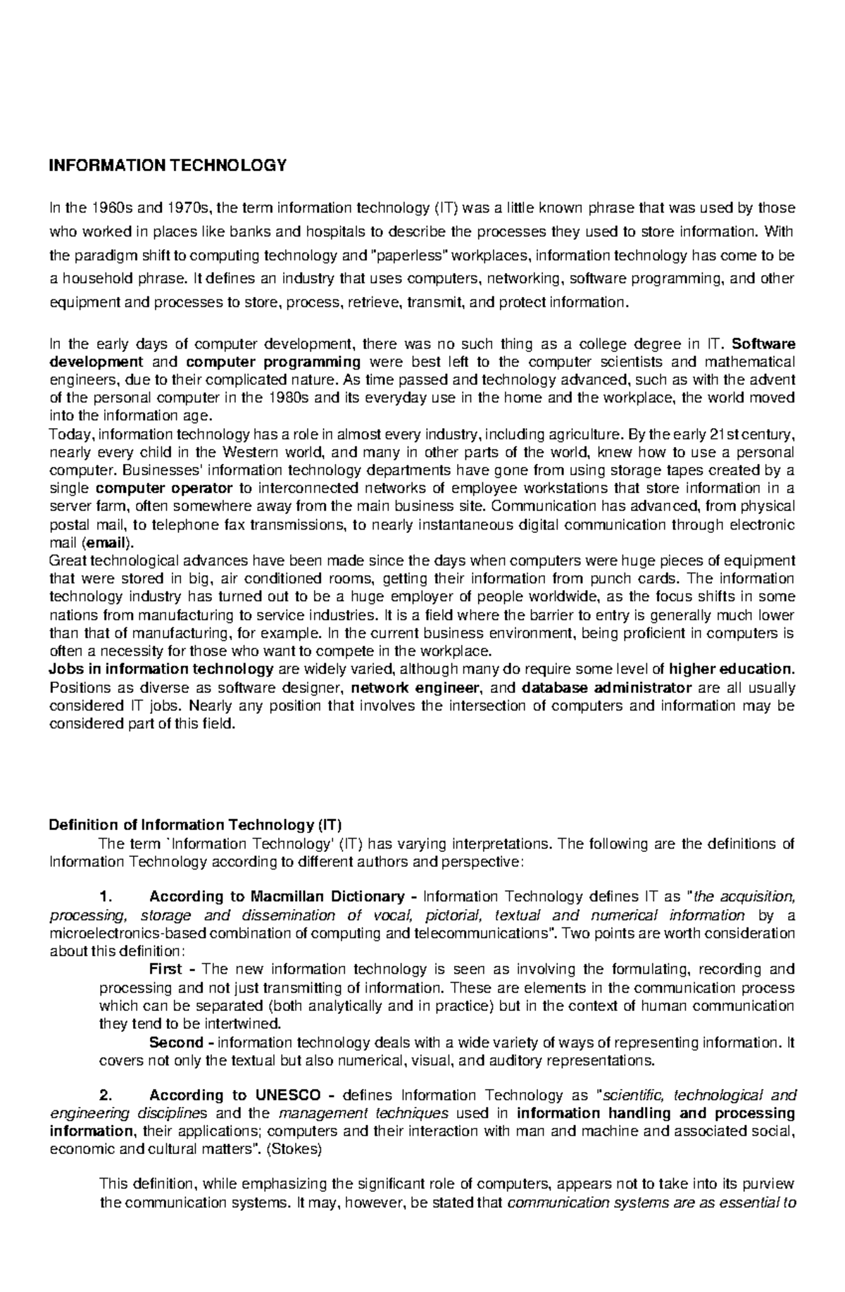 Living IN IT ERA - Lesson 1 - INFORMATION TECHNOLOGY In the 1960s and ...