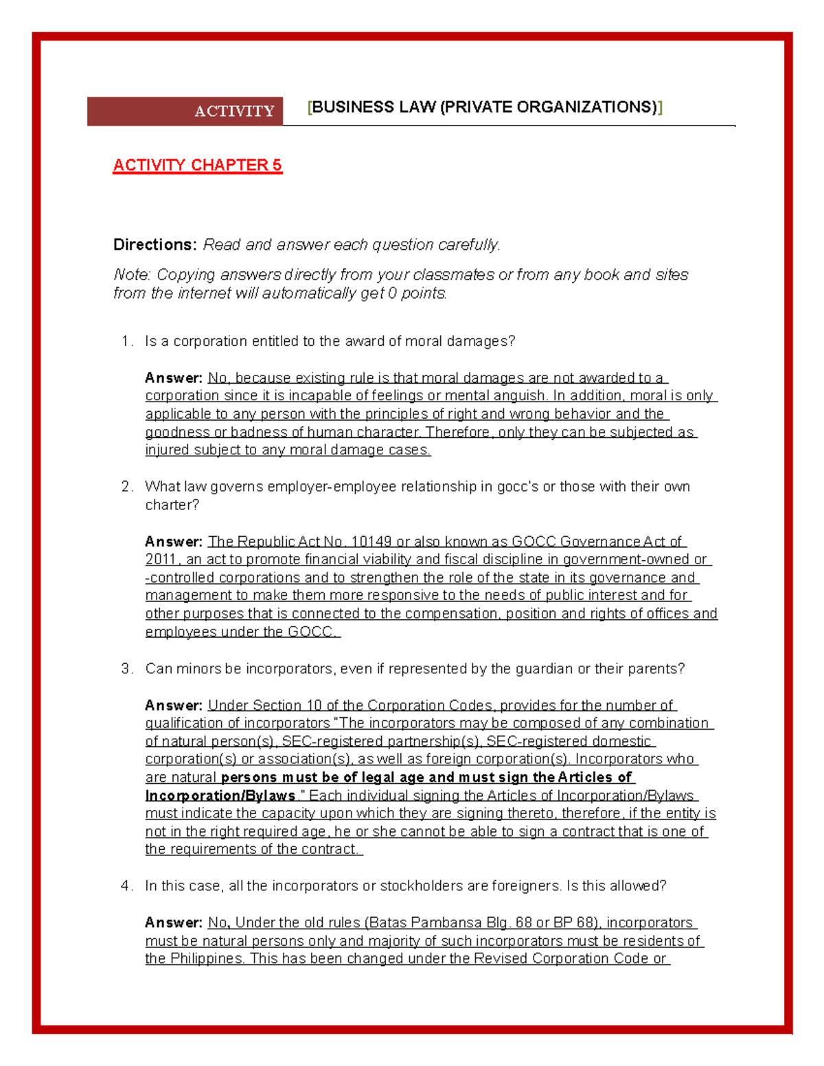 BL- Partnership- Activiy 5 - [BUSINESS LAW (PRIVATE ORGANIZATIONS ...