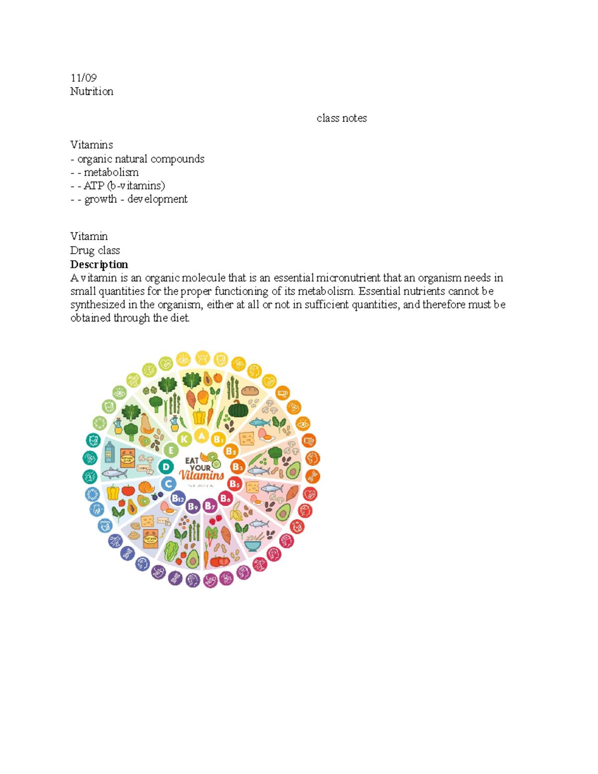 11:09 Nutrition Intro Class Notes - 11/ Nutrition class notes Vitamins ...
