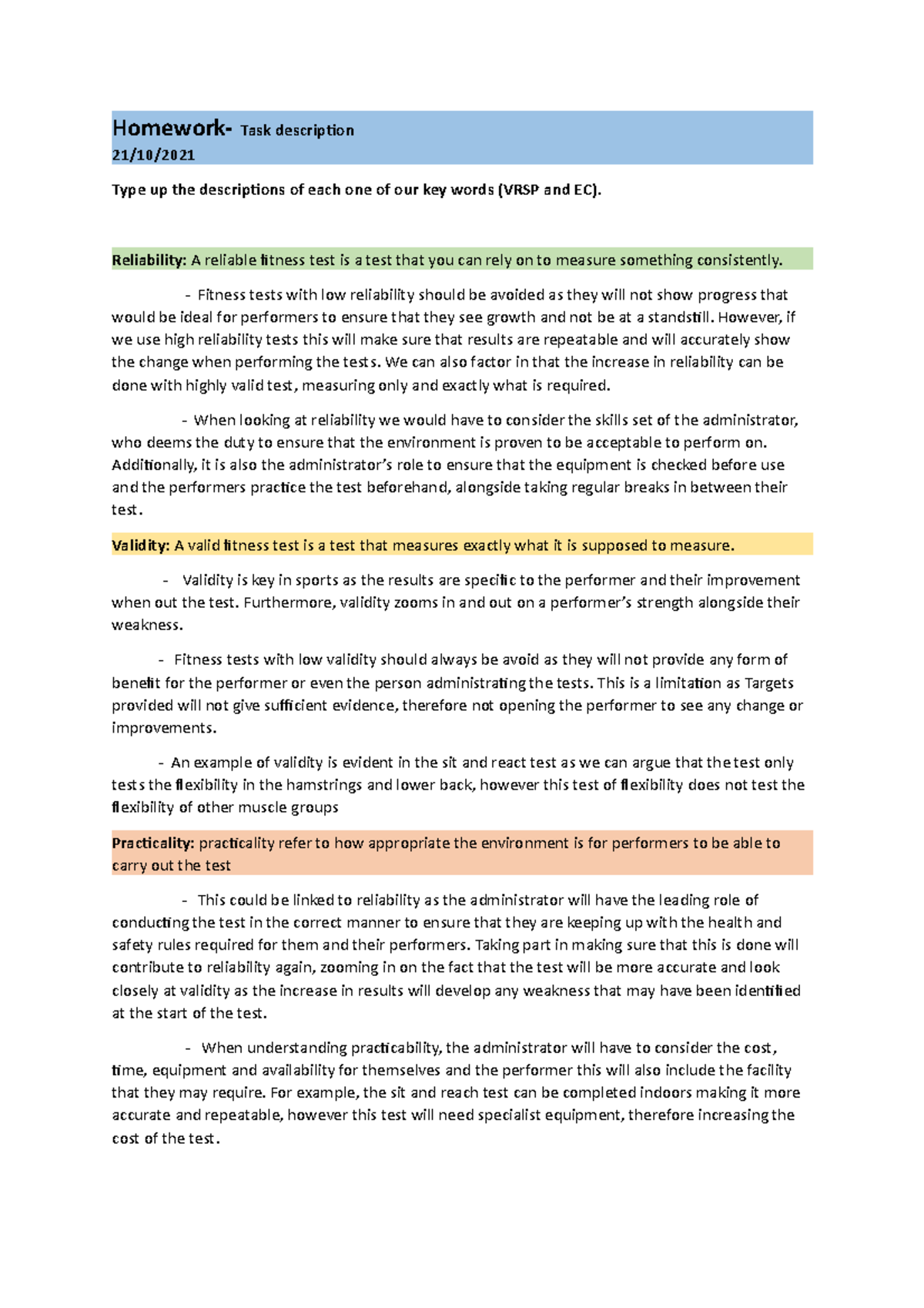 Btec sport lesson 1 - Hope this helps - Homework- Task description 21 ...