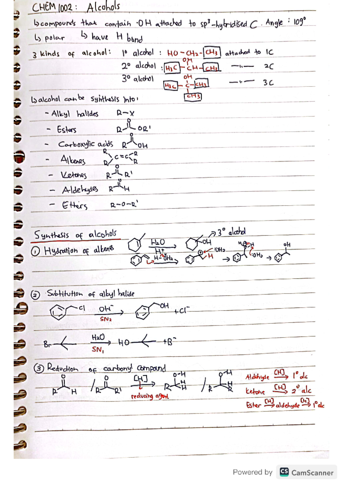 Alcohol - summary from slides and lecturer's explanation - CHEM1002 ...