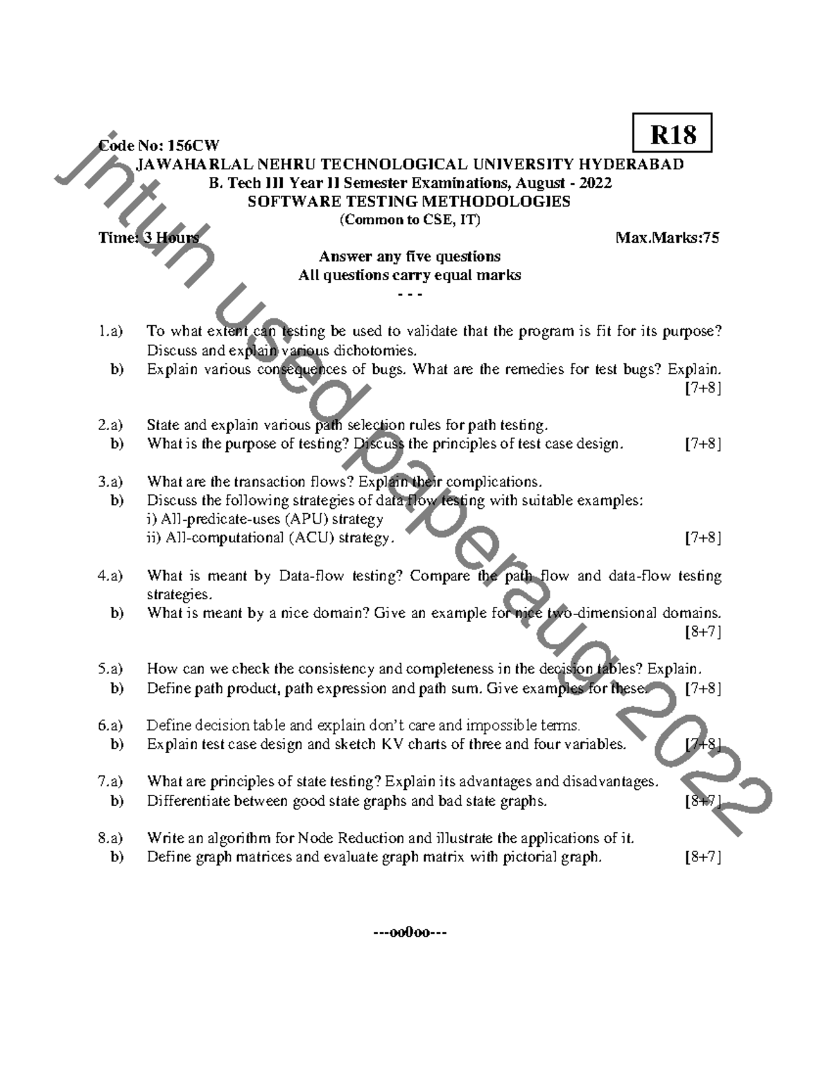 156CW - Software Testing Methodologies - Code No: 156CW JAWAHARLAL ...