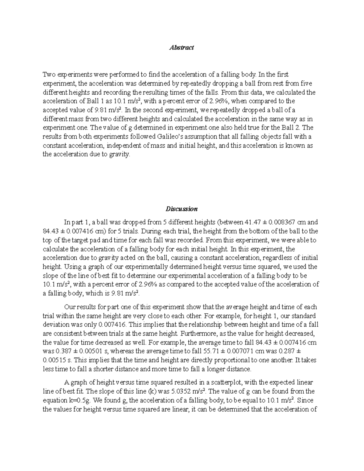 Seminar assignments - Falling body abstract and discussion - Abstract ...