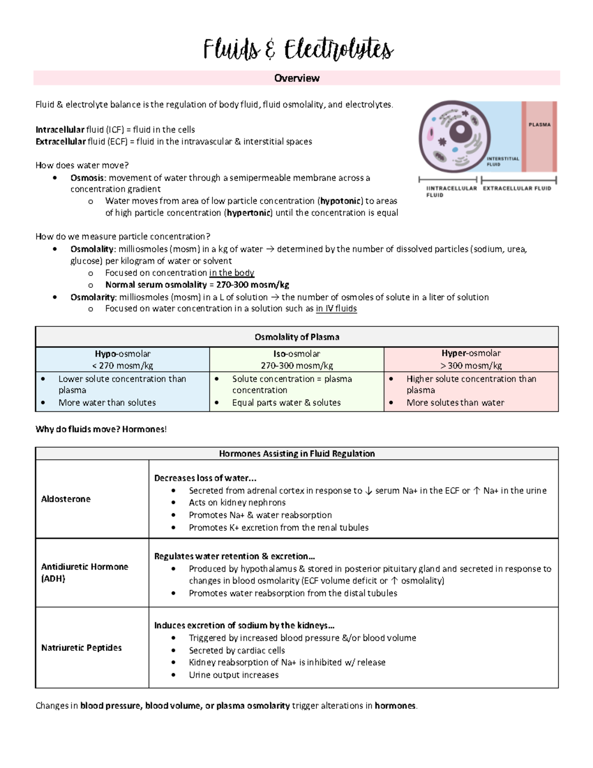 Fluids Electrolytes Med Surg PDF - Fluids & Electrolytes **Overview ...