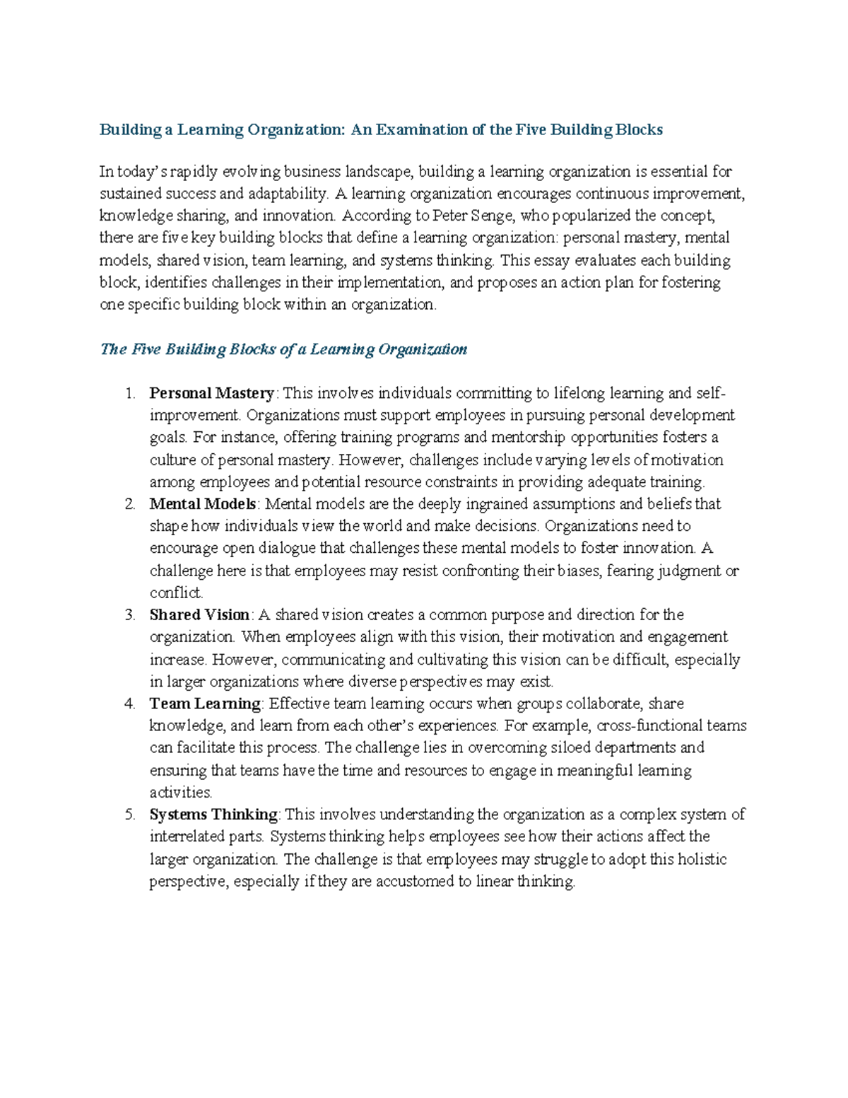 Document 38 - Unit 3 - Building a Learning Organization: An Examination ...