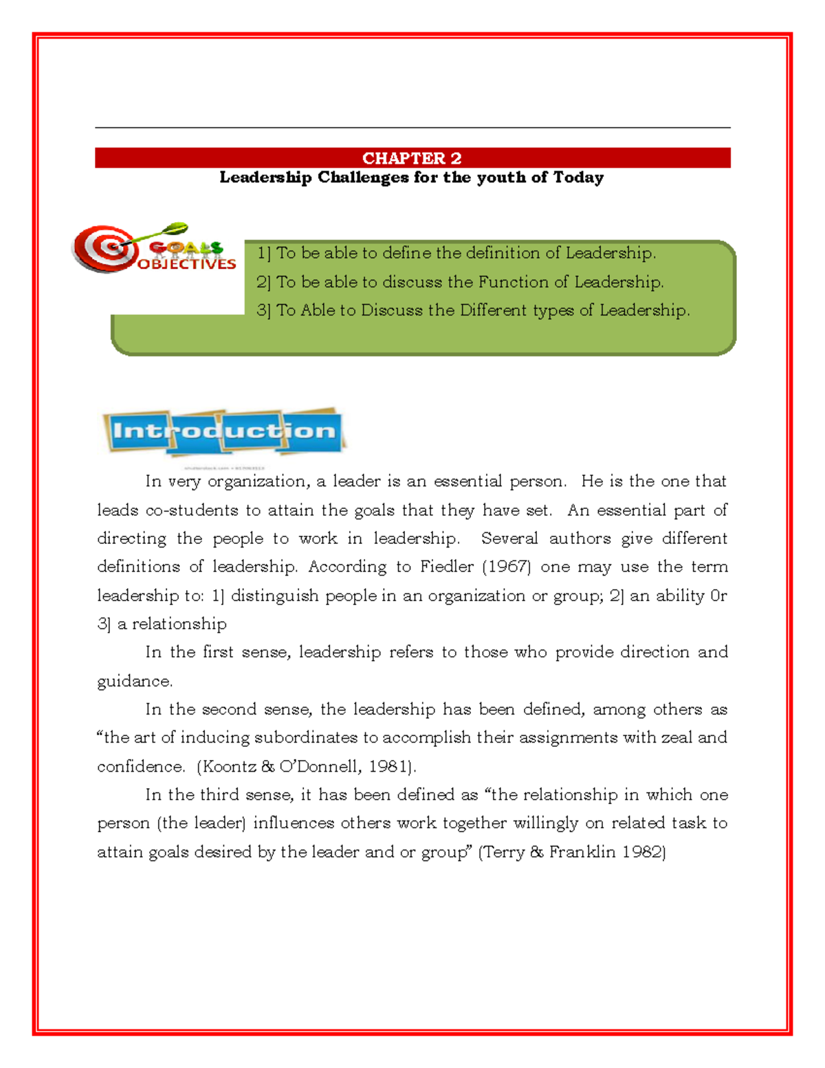 Chapter 2 - LEADERSHIP EDUCATION - CHAPTER 2 Leadership Challenges for ...