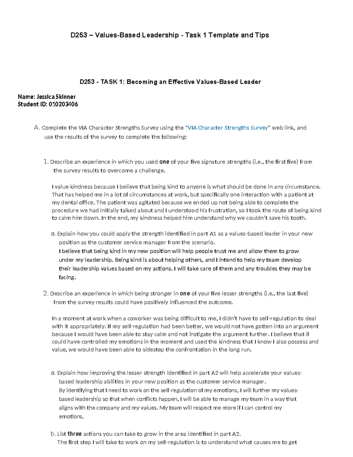 D253 Task 1 - This was super straightforward! Just imagine you are ...