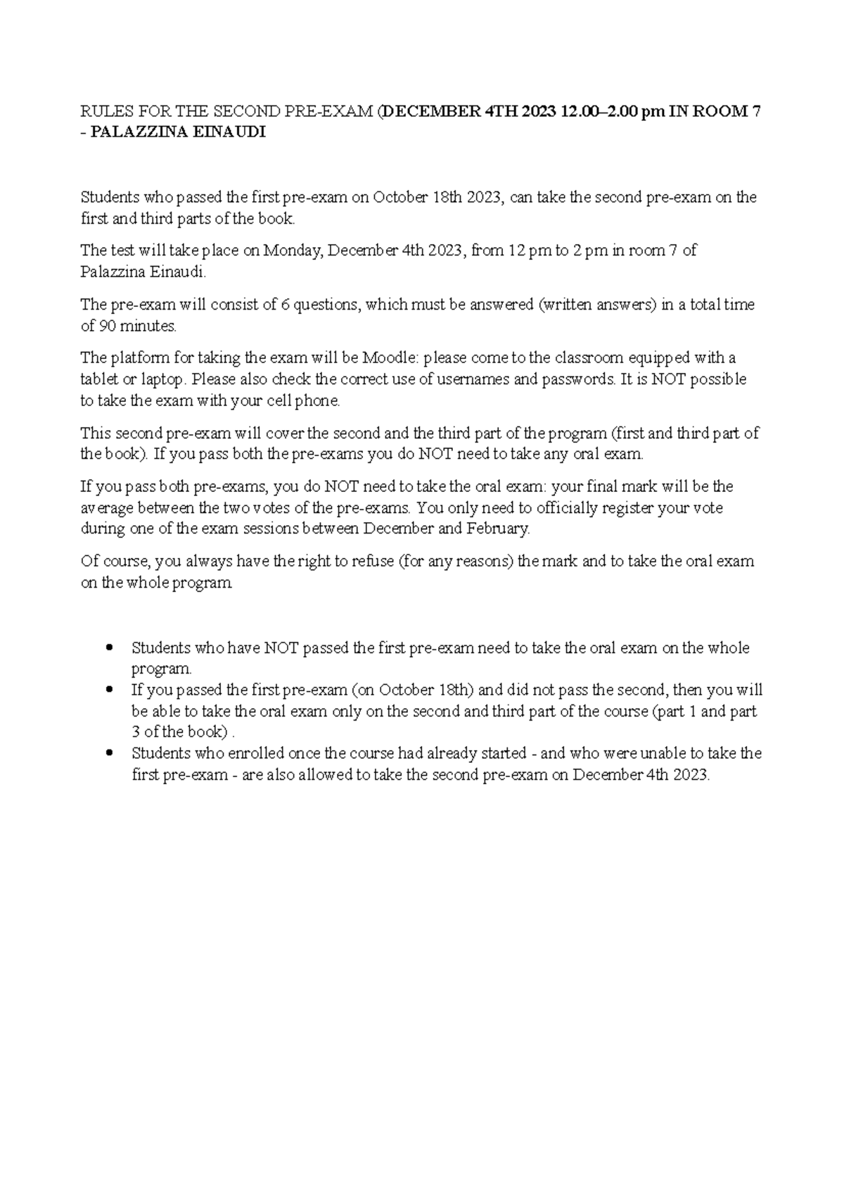 Rules pre exam - regole per pre esame - RULES FOR THE SECOND PRE-EXAM ...