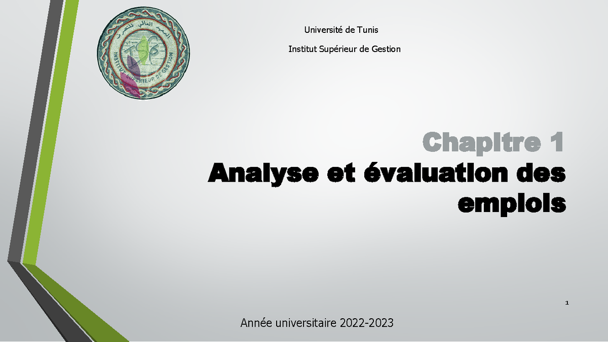 Chap.1 Analyse et évaluation des postes - Chapitre 1 Analyse et ...