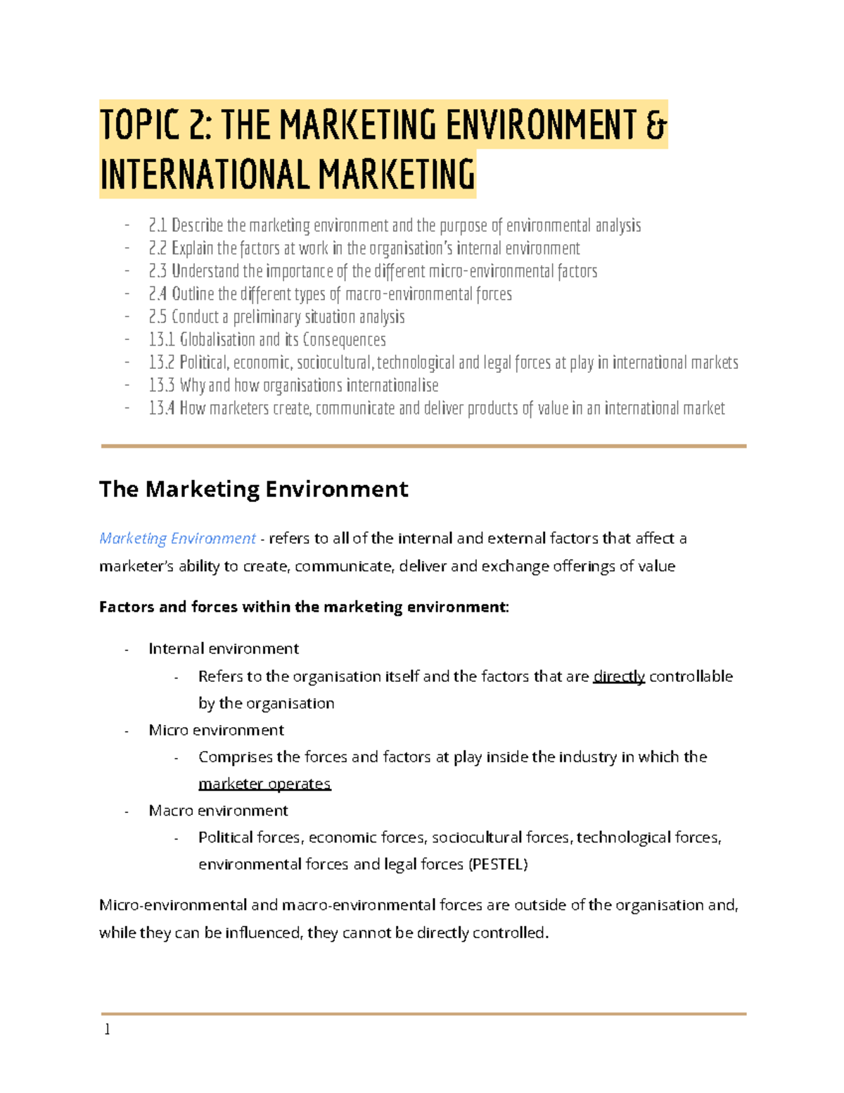 Topic 2 The Marketing Environment - TOPIC 2: THE MARKETING ENVIRONMENT ...