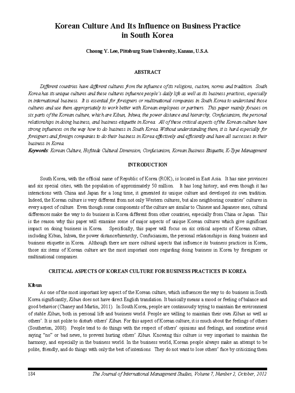 Korean Culture And Its Influence on Busi - 184 The Journal of ...