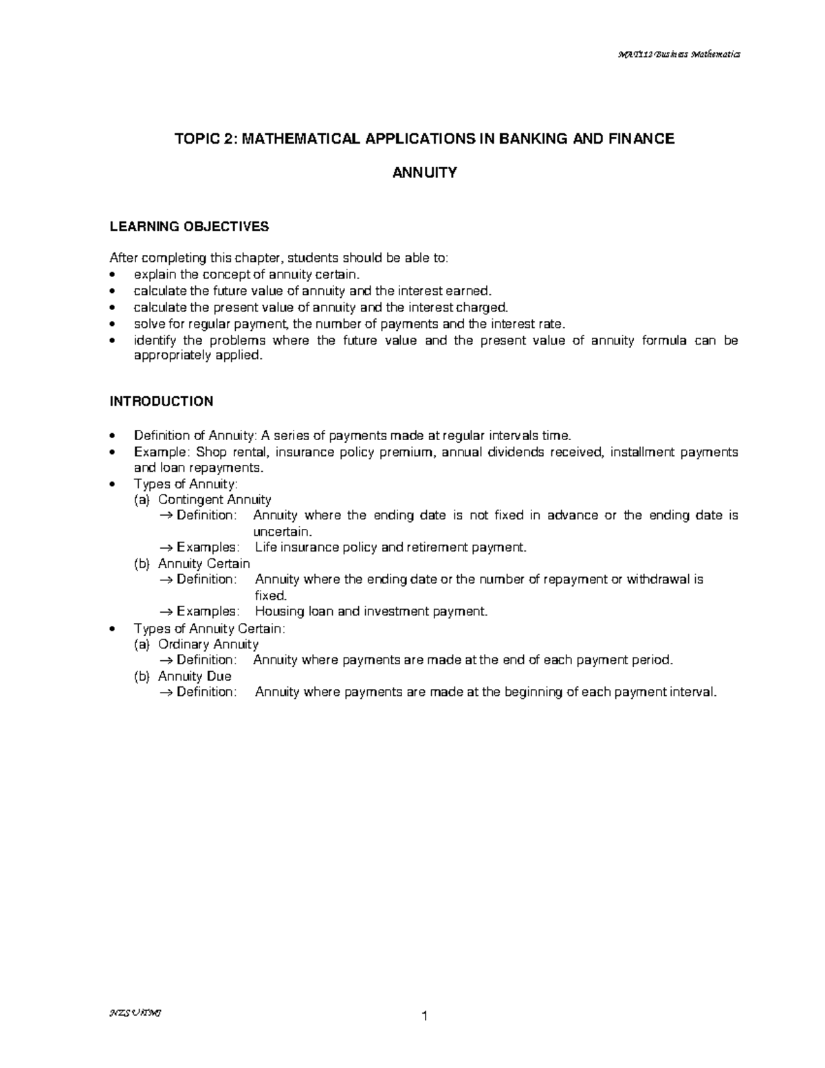 Topic 2 Annuity - TOPIC 2: MATHEMATICAL APPLICATIONS IN BANKING AND ...