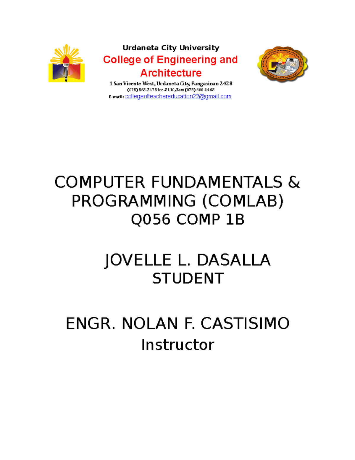 Comlab - acad - COMPUTER FUNDAMENTALS & PROGRAMMING (COMLAB) Q056 COMP ...