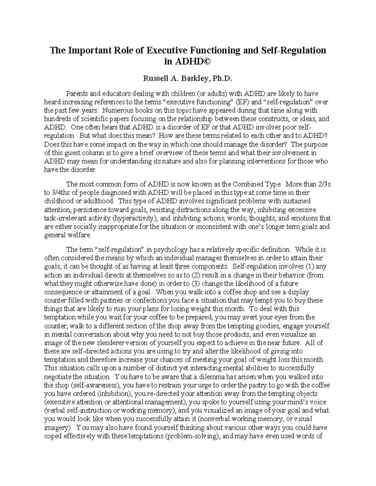 Barkley Role of EF and self regulation in ADHD] - The Important Role of ...