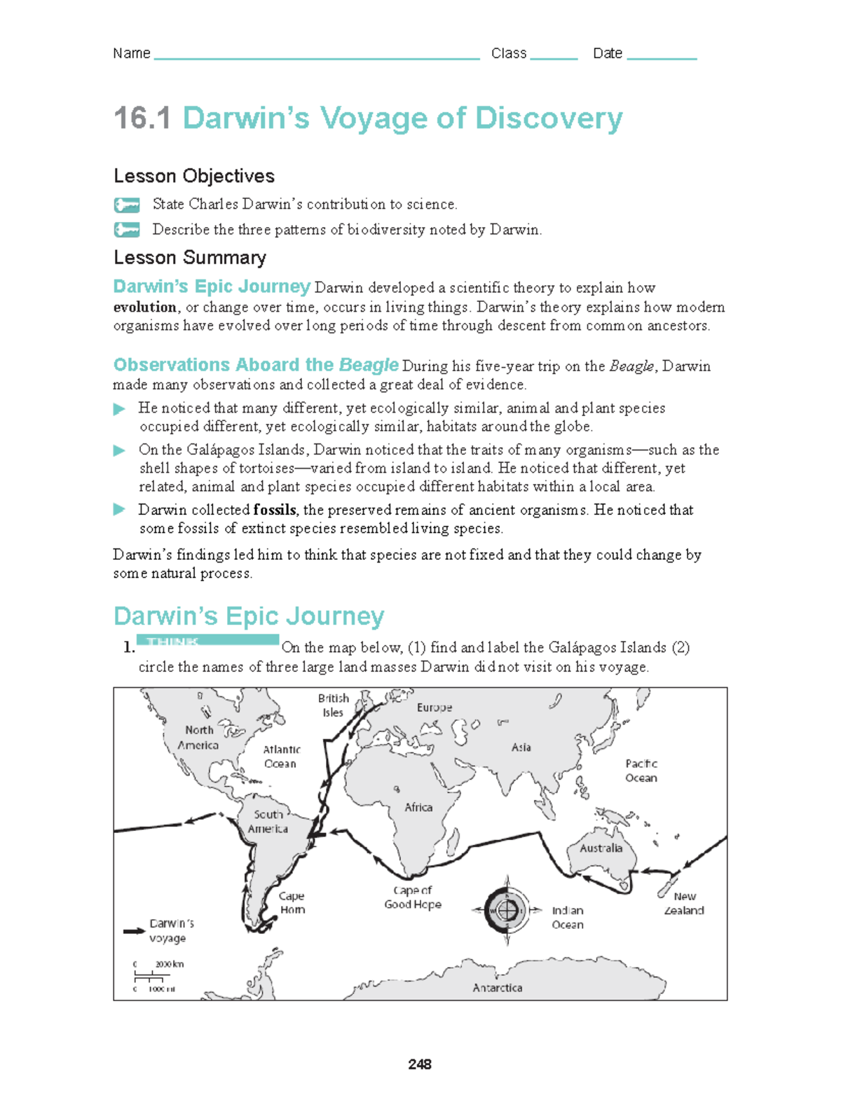 WS-16.1 Worksheet - its about darwins adventuree anbd his theory of ...