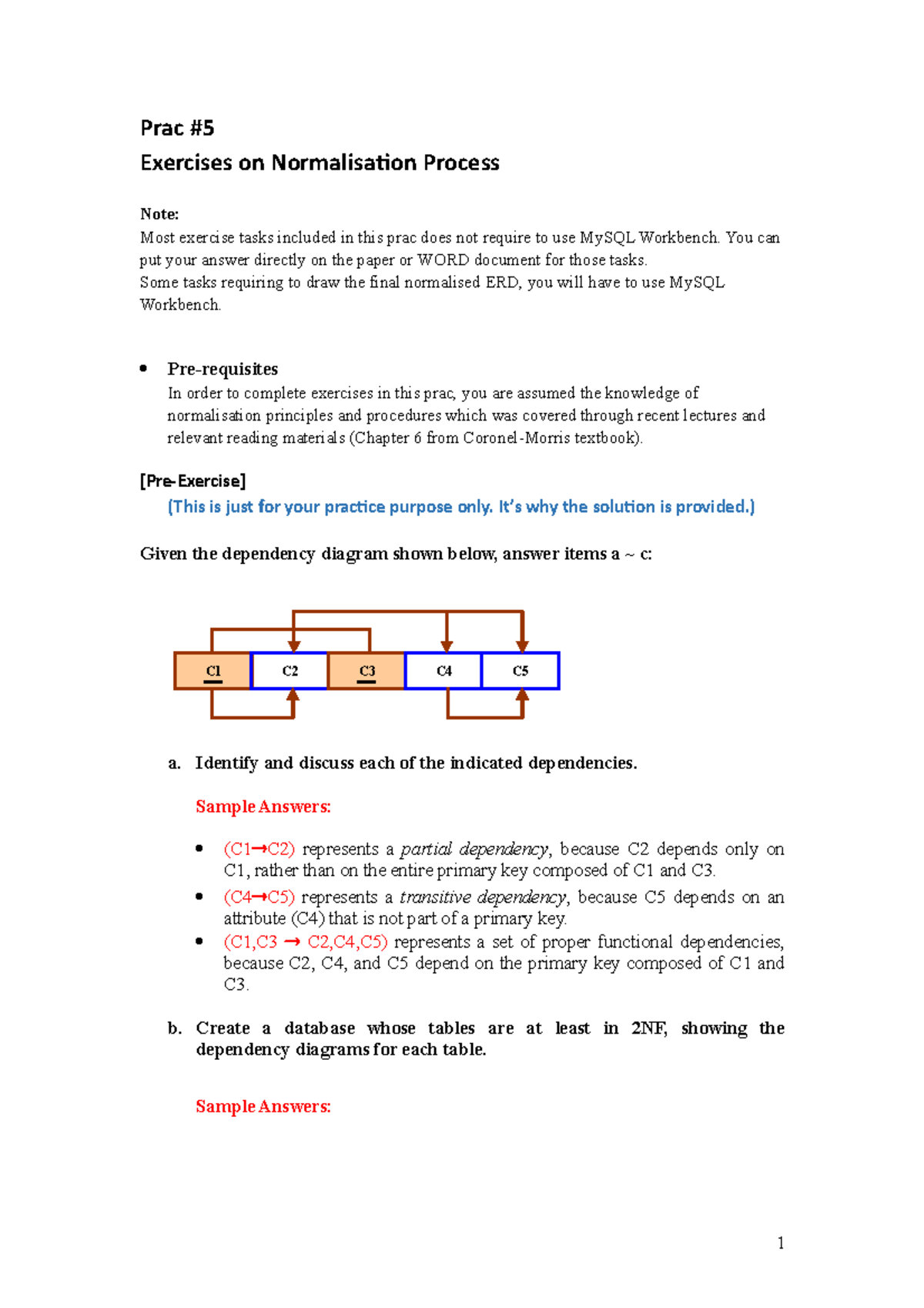 Prac05 Normalisation Solutions Prac Exercises On Normalisation Process Note Most Exercise