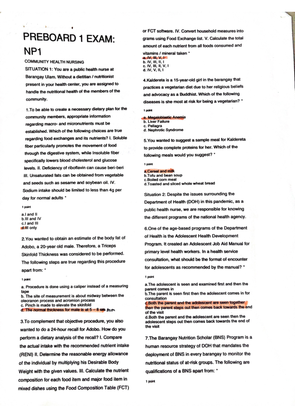 Pre-board - NP 1 - Bs Nursing - Studocu