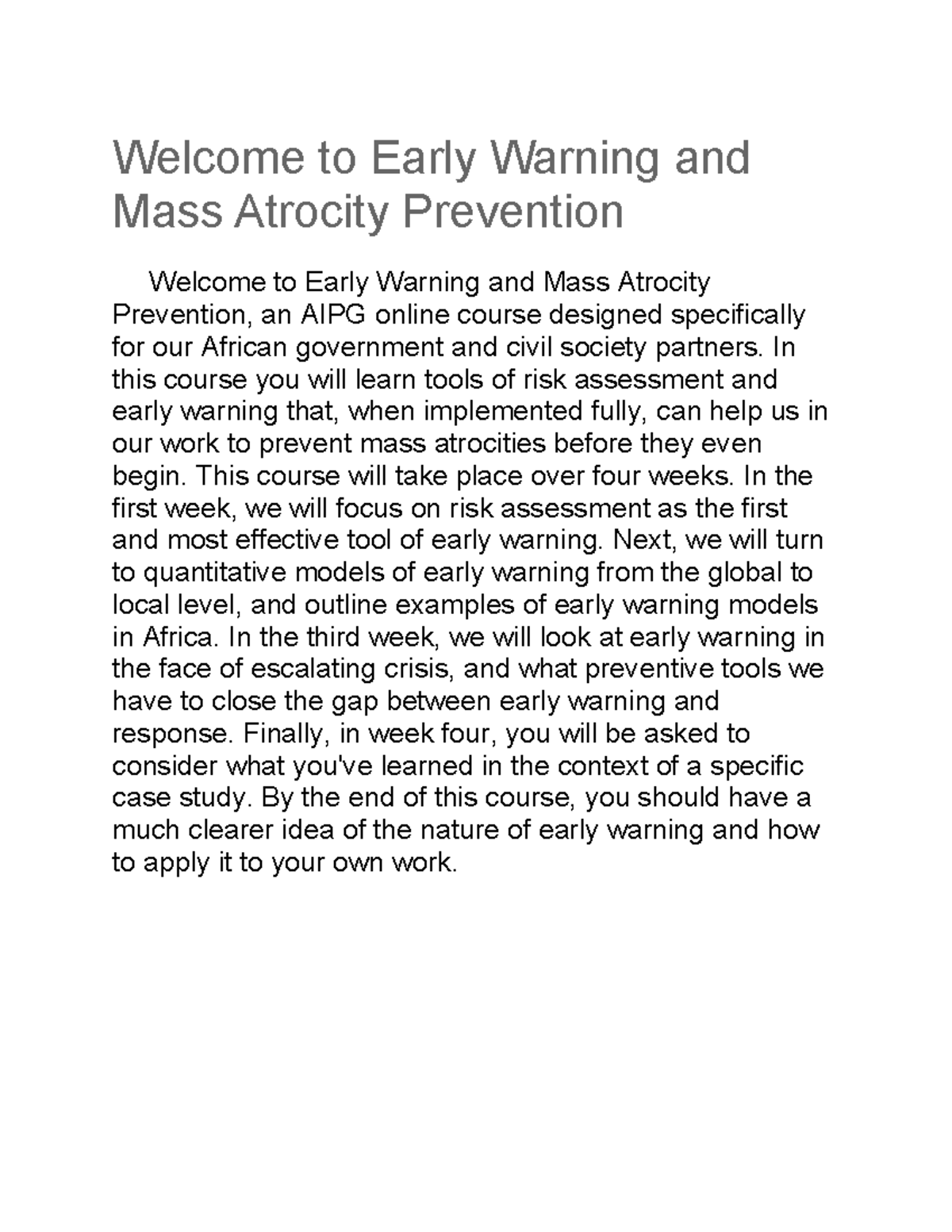 Early Warning AND MASS Atrocity Prevention Course - Welcome to Early ...