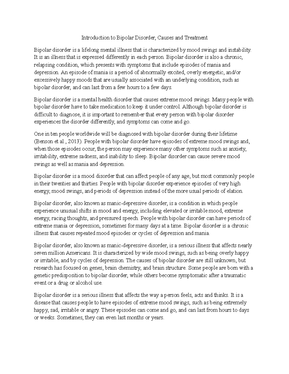 Introduction to Bipolar Disorder - It is an illness that is expressed ...