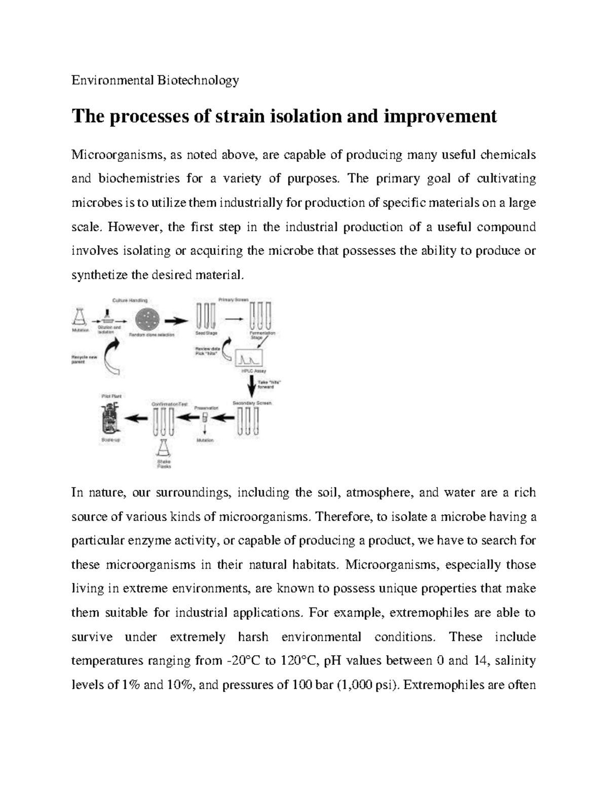The processes of strain isolation and improvement - Environmental ...