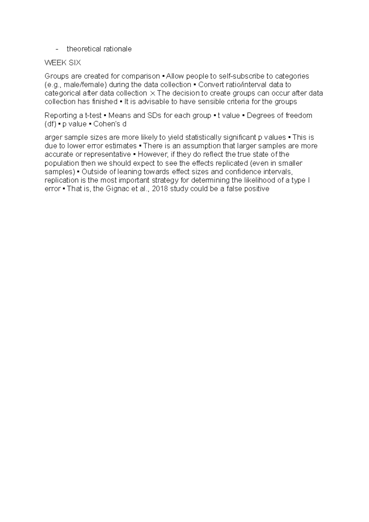 Week six - lecture weekly notes - theoretical rationale WEEK SIX Groups ...