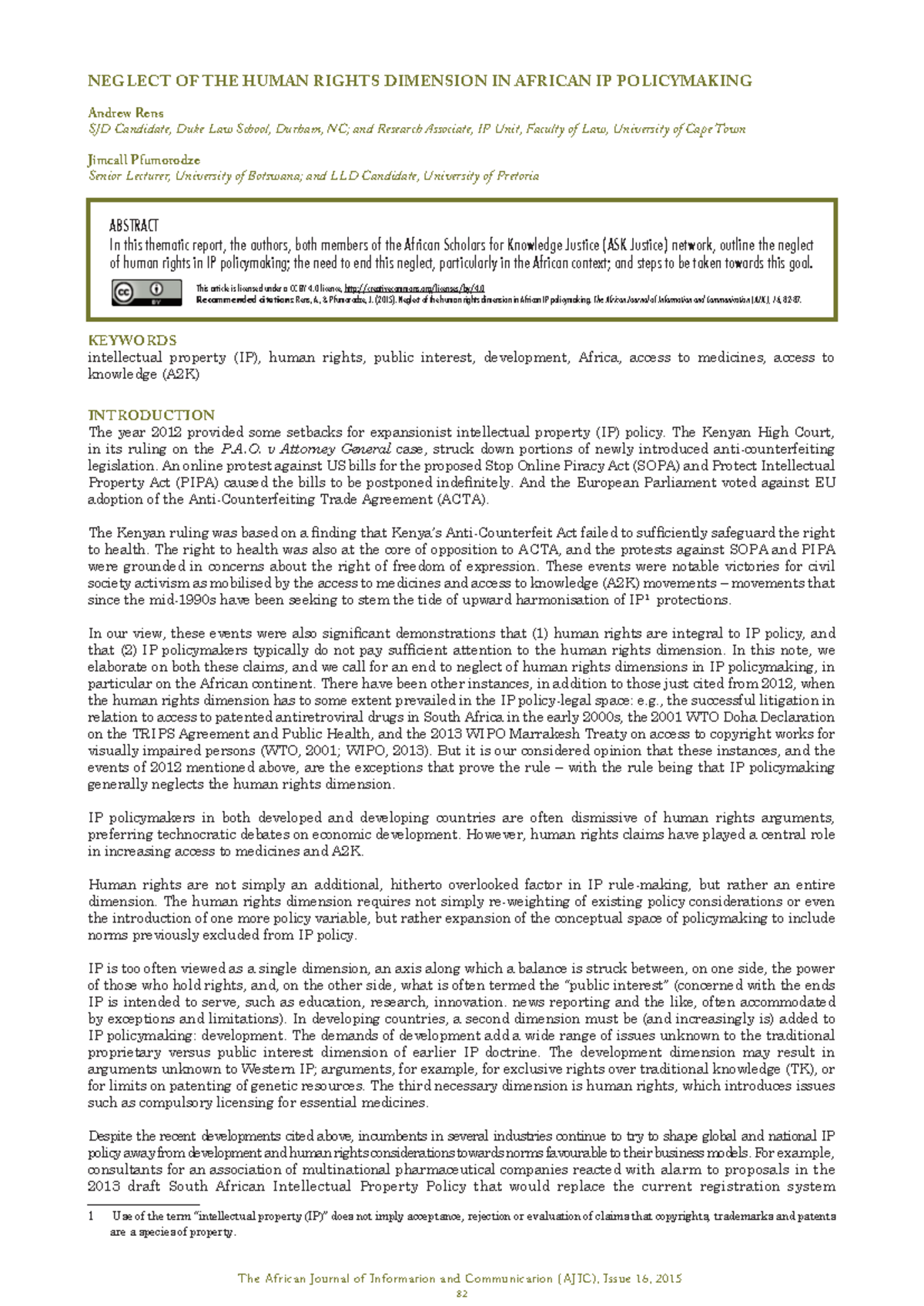 Pfumurudze - Neglect of Human RIghts Dimension in African IP Policy ...