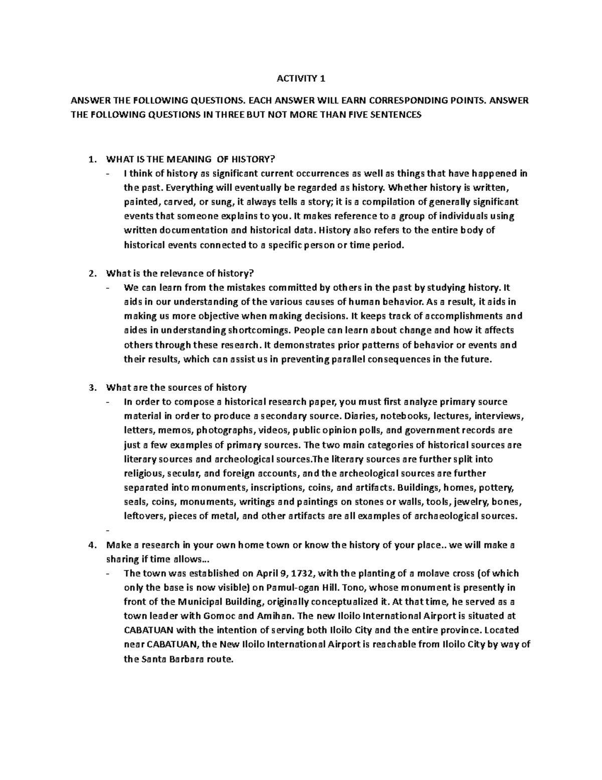 New5 - notes - ACTIVITY 1 ANSWER THE FOLLOWING QUESTIONS. EACH ANSWER ...