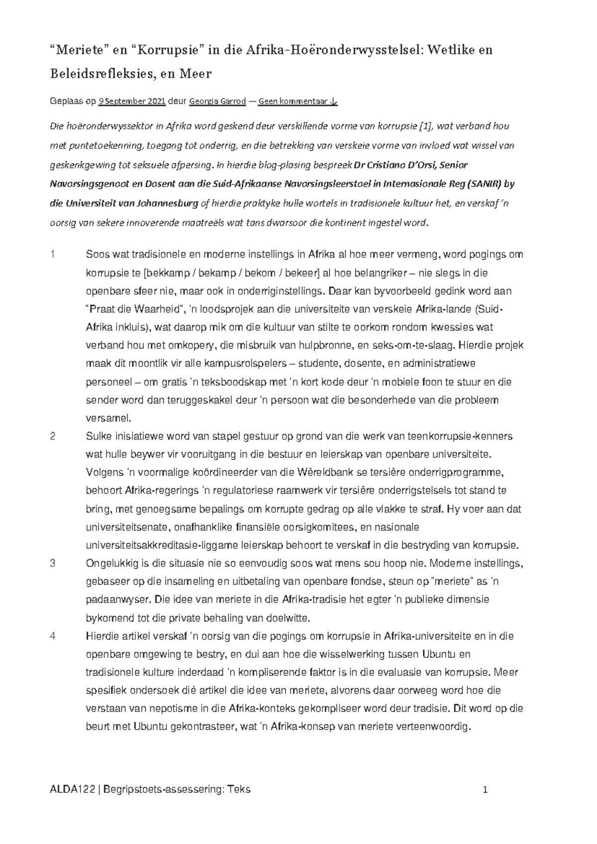 Teks Formele Assessering 6 Begrip - “Meriete” en “Korrupsie” in die ...