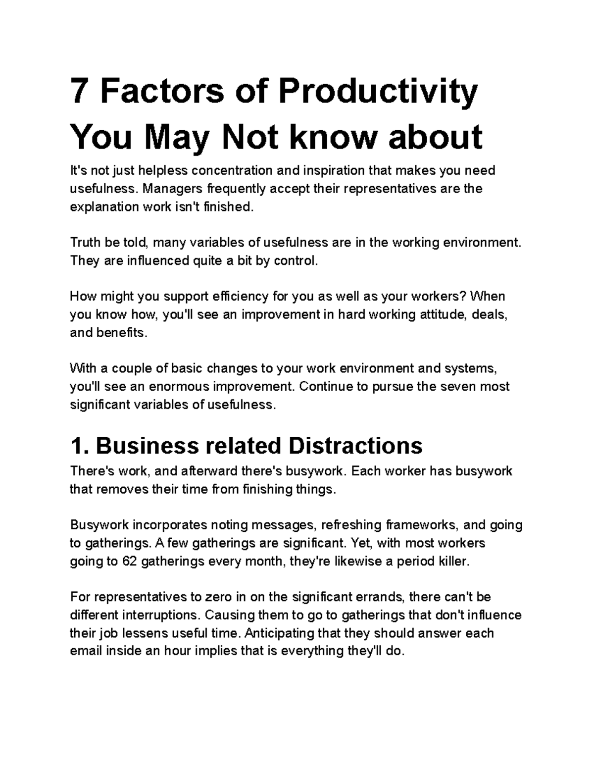 7 Factors of Productivity You May Not know about - Managers frequently ...