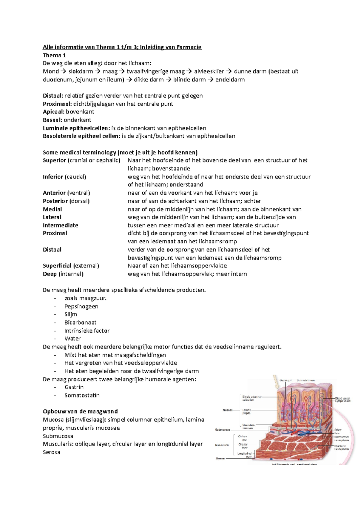 Alle informatie van Thema 1 tm 3 - zoals maagzuur. - Pepsinogeen ...