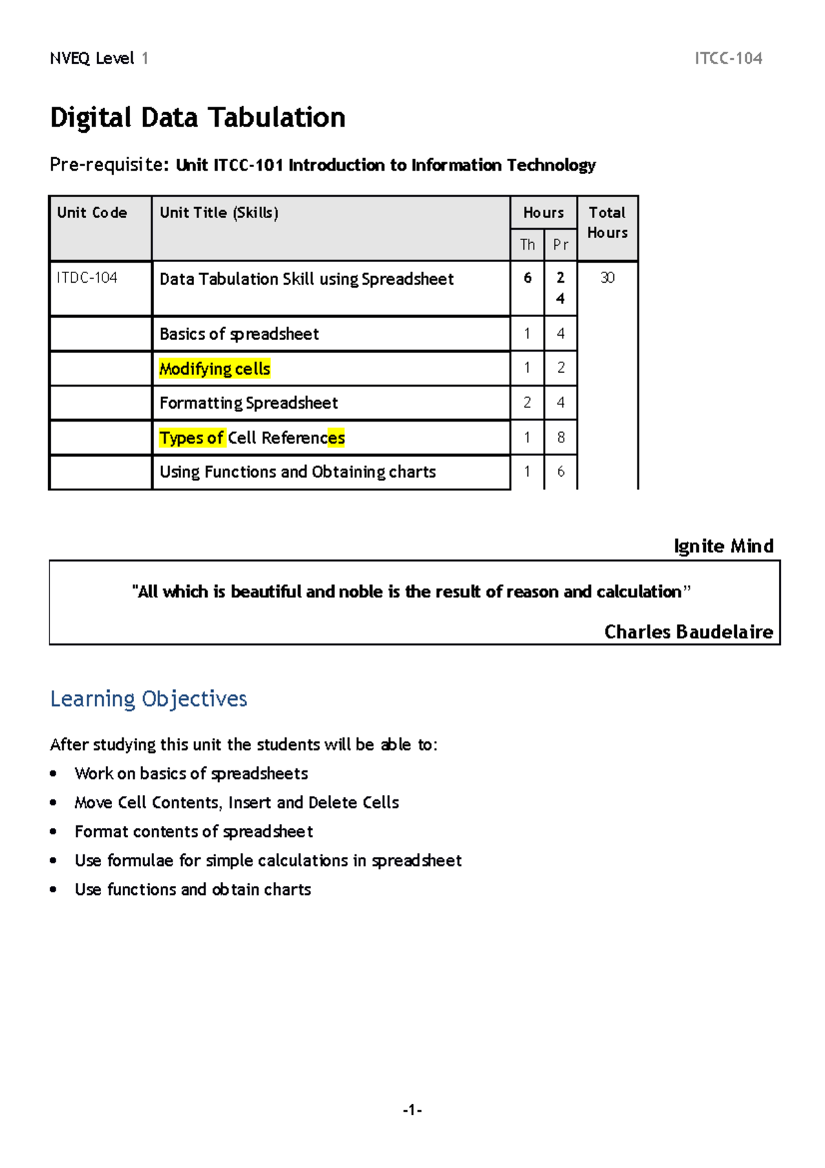 Digital Data Tabulation - Digital Data Tabulation Pre-requisite: Unit ...