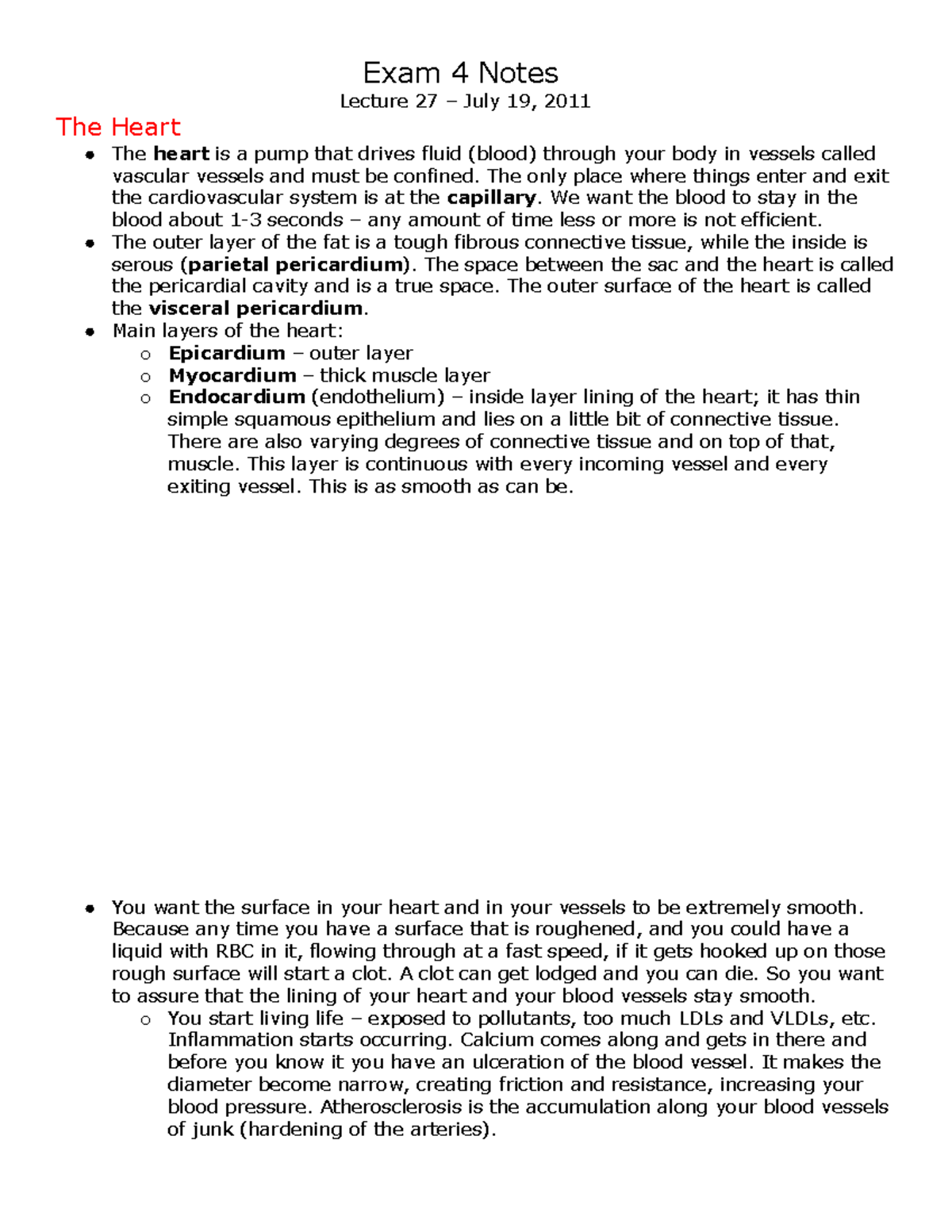 220 Exam 4 - Lecture notes all for final - Exam 4 Notes The Heart ...