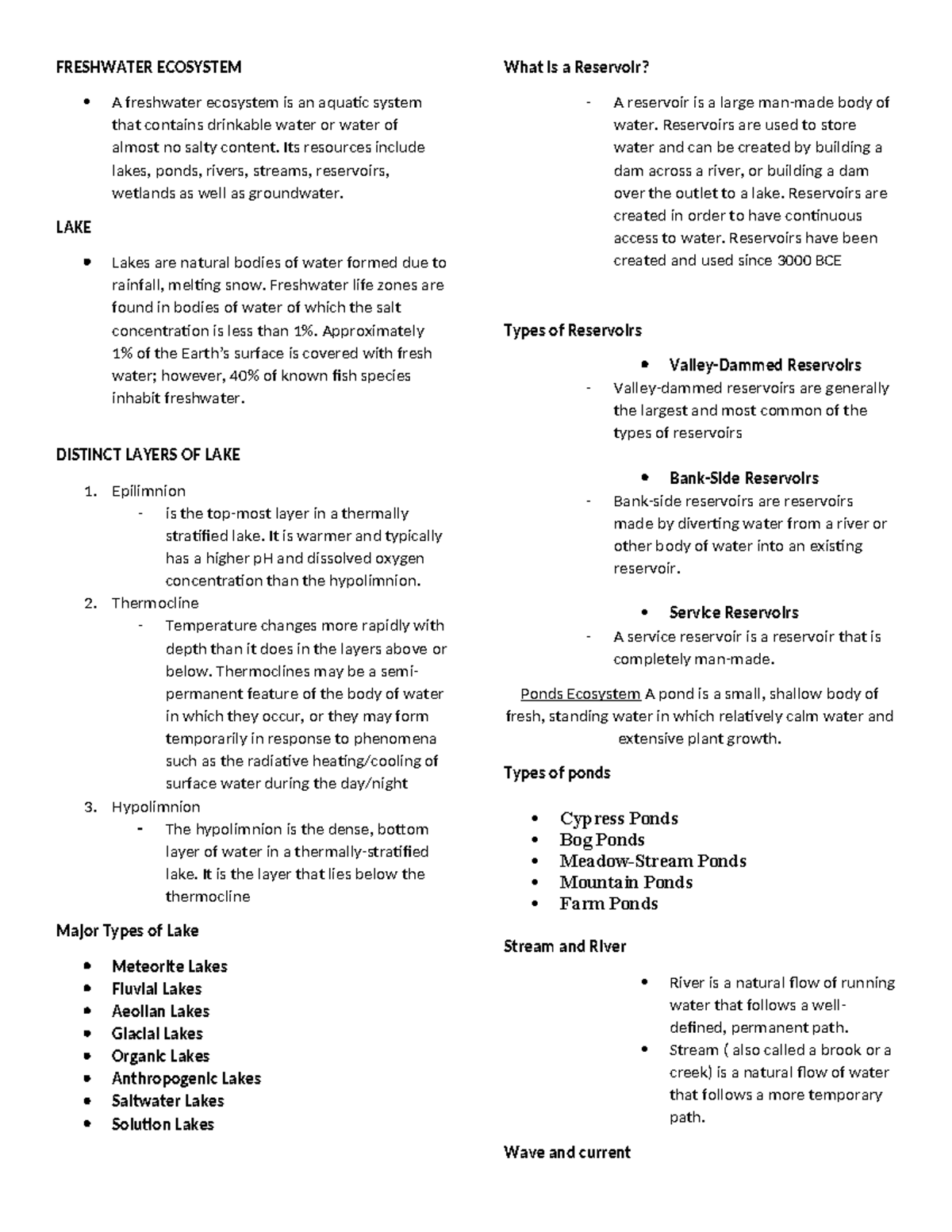 Freshwater- Ecosystem - FRESHWATER ECOSYSTEM A freshwater ecosystem is ...