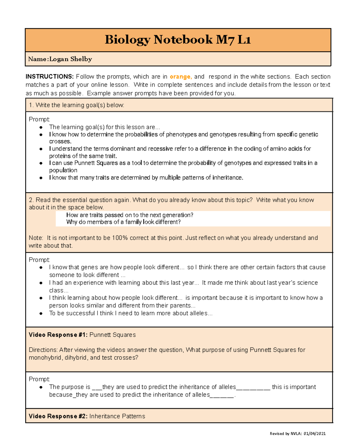 Copy of M7L1 Bio Notebook - Biology Notebook M7 L Name:Logan Shelby ...