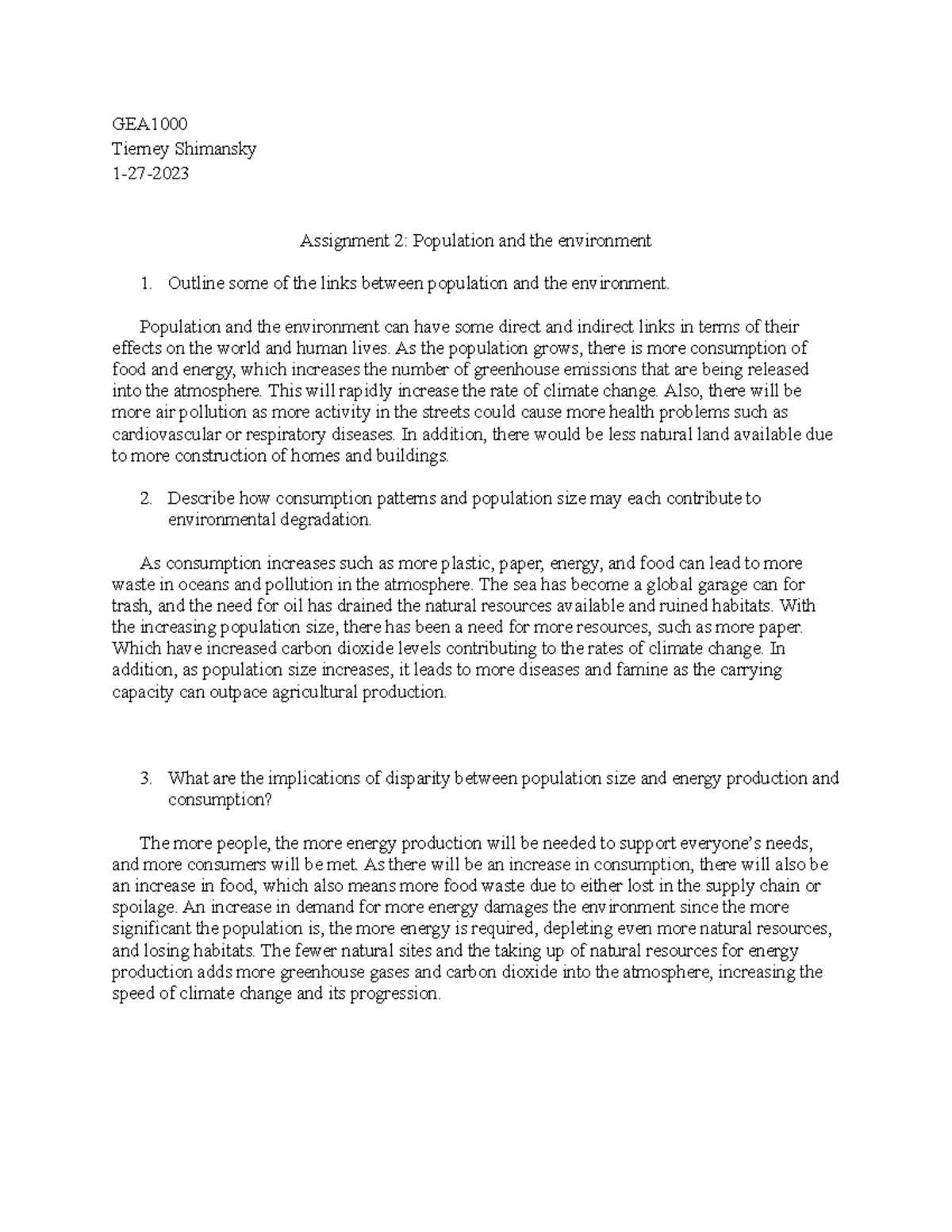Assignment 2 - GEA1000 - GEA Tierney Shimansky 1-27- Assignment 2 ...