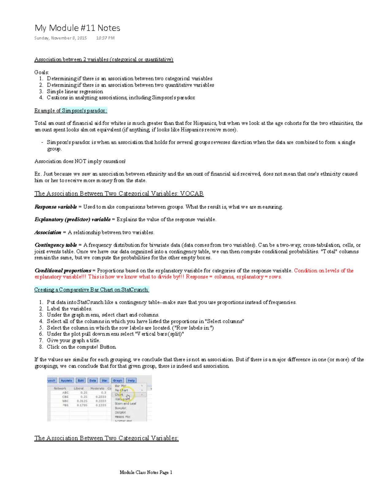 STA261 Module 11 Notes - Association between 2 variables (categorical ...