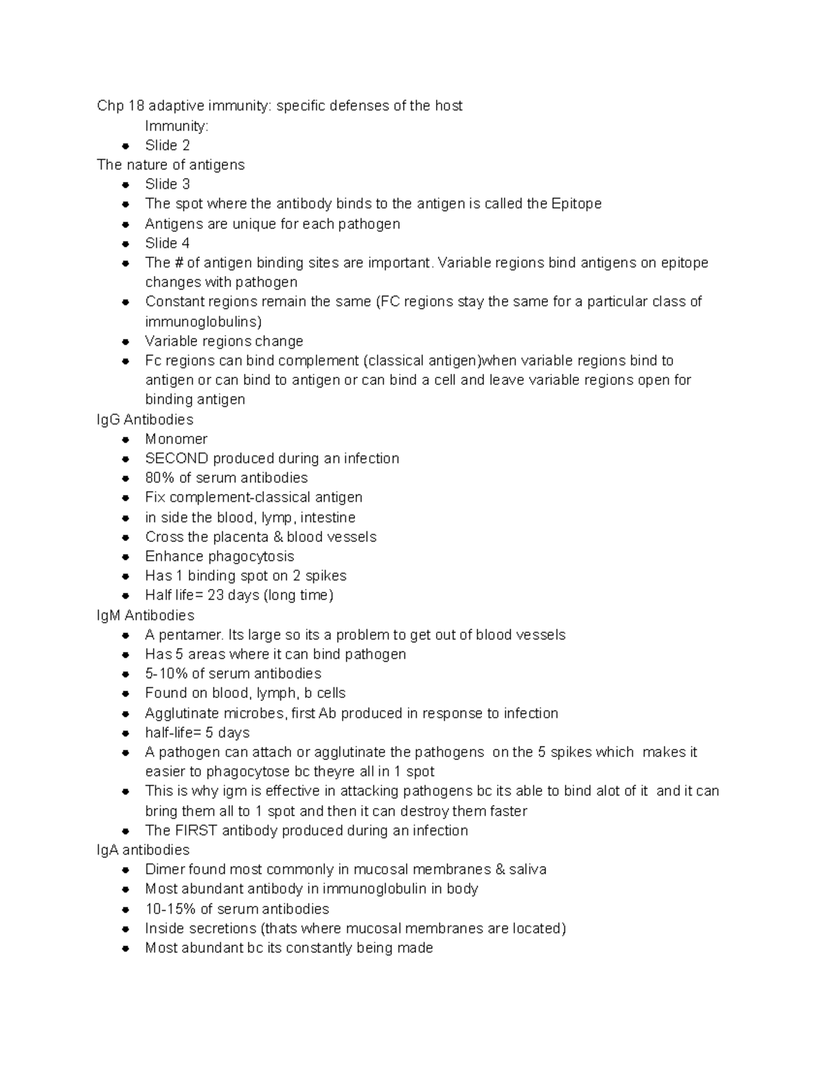 Chp 18 prt 1 notes on Immunity - Chp 18 adaptive immunity: specific ...