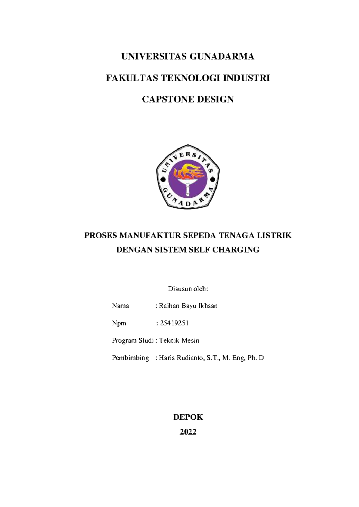 Proses Manufaktur Sepeda Tenaga Listrik - UNIVERSITAS GUNADARMA ...