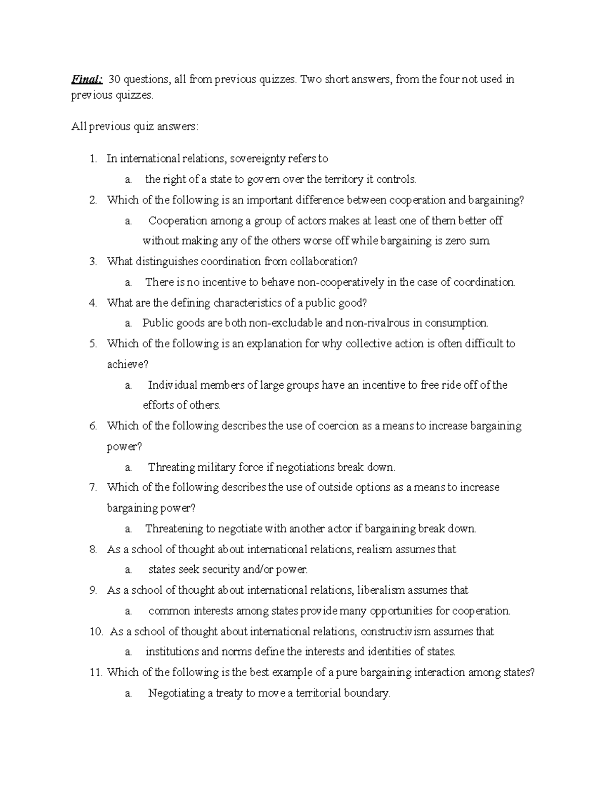 IR final study guide - Final: 30 questions, all from previous quizzes ...