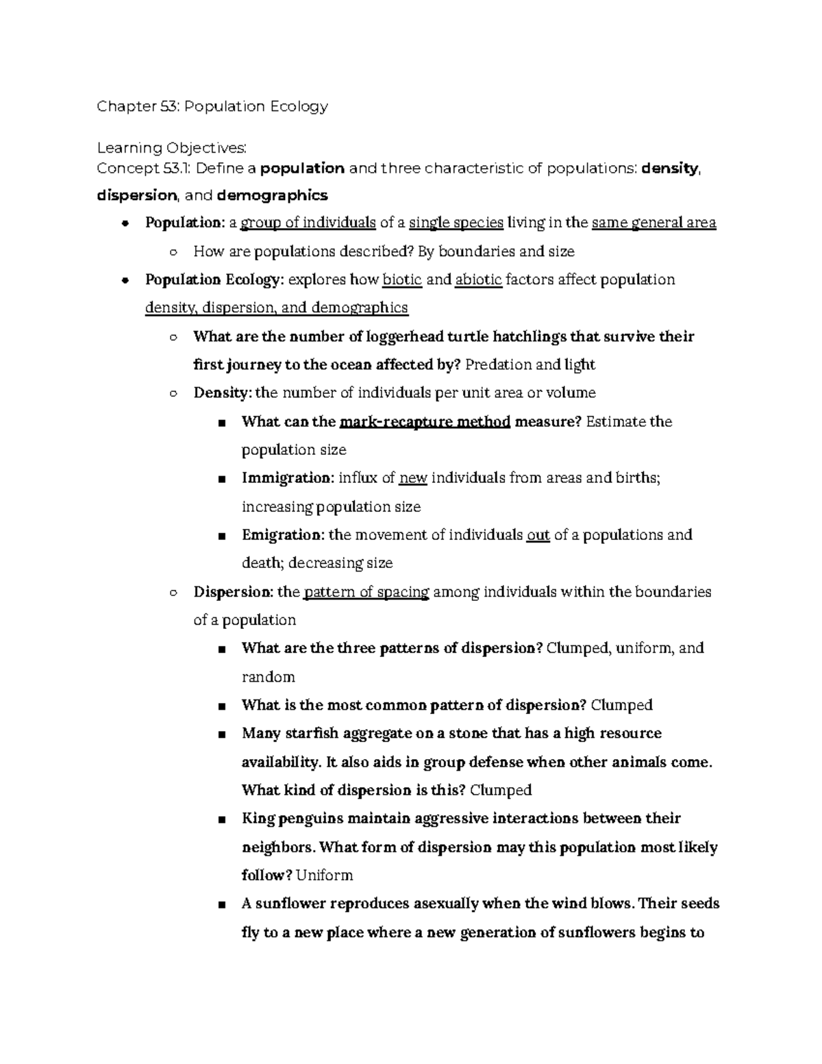 Chapter 53 Population Ecology - Chapter 53: Population Ecology Learning ...