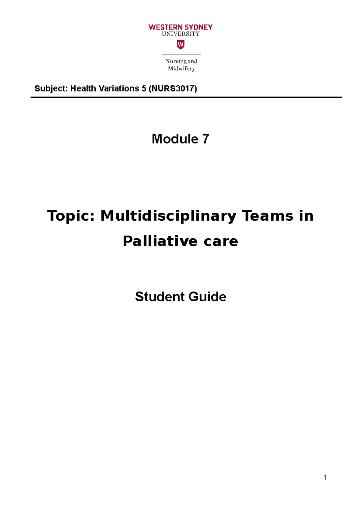 Tutorial Module 7 Multidisciplinary care Student 2022 - Subject: Health ...